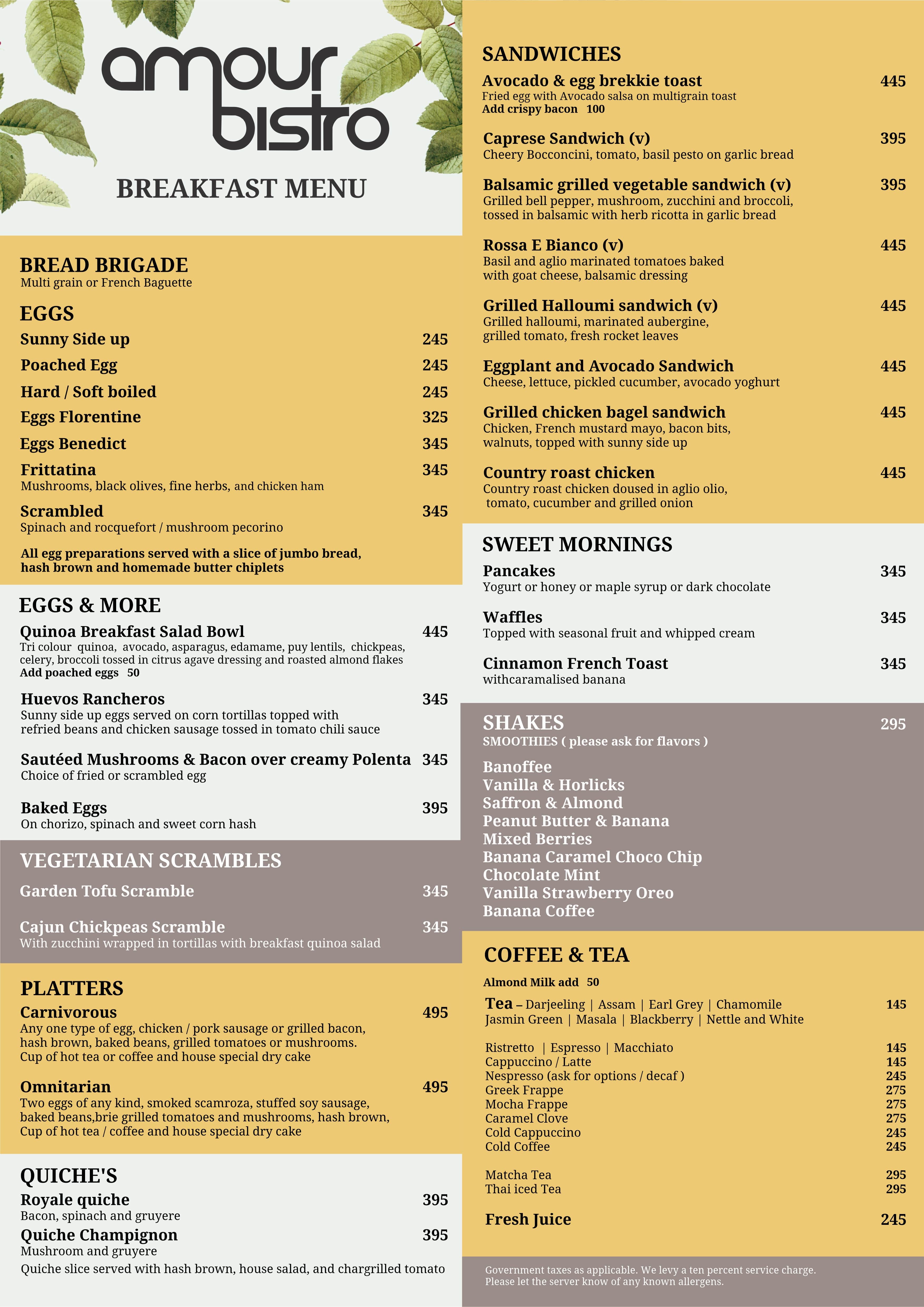 Amour Bistro, Malcha Marg, New Delhi | Dine In Menu