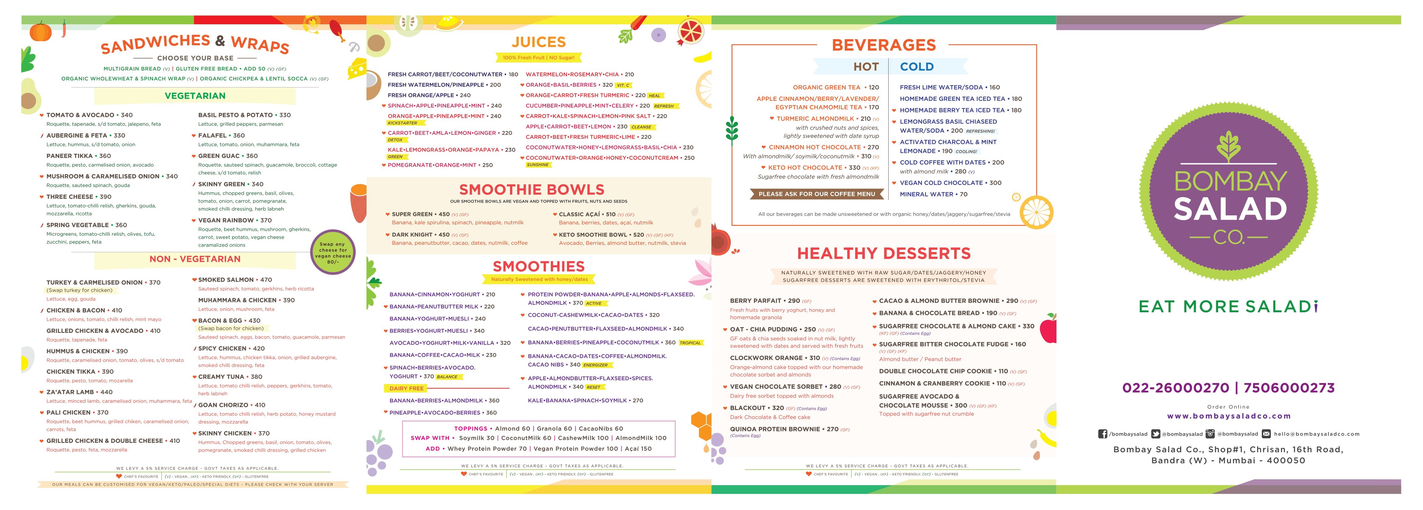 Menu of Bombay Salad Co., Bandra West Mumbai | Get our menu